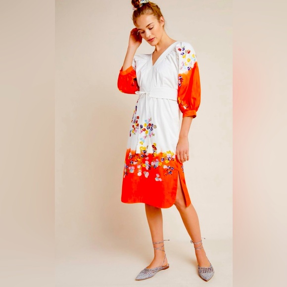 antropologie | Dresses | Nice Embroidery Dress With Puff Sleeves And ...